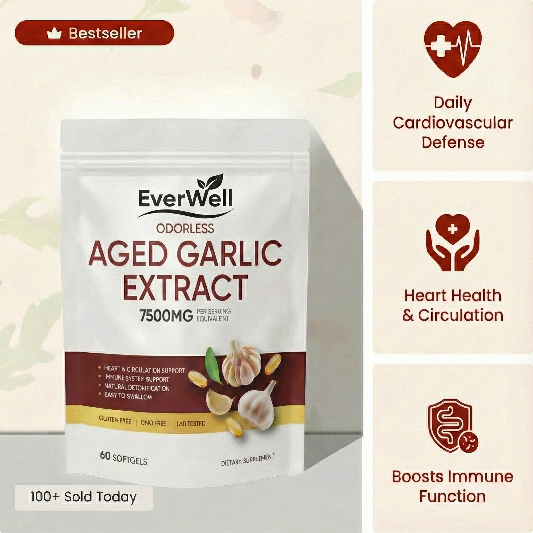 EverWell® Aged Garlic Extract - 7500mg Odorless Softgels